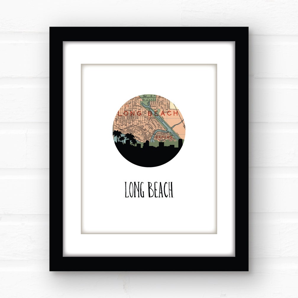 Long Beach map art Long Beach California wall art Long
