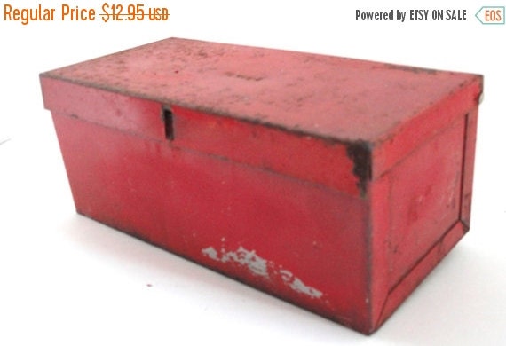 ON SALE Vintage Red Box/Metal Industrial Style Red Box/Farmhouse Red ...