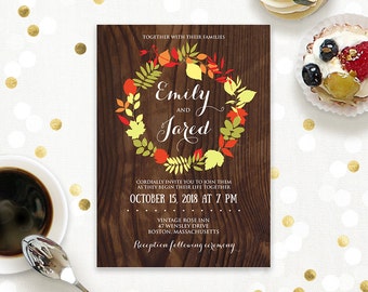 Rustic Fall Wedding Invitation Printable Autumn Floral Wedding