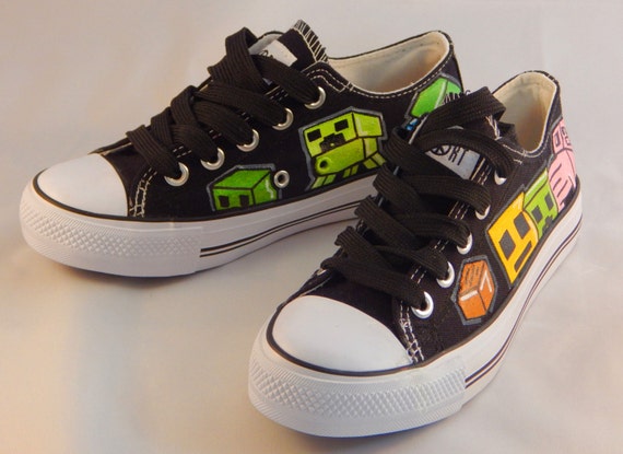 Custom Hand Painted Converse Minecraft Steve & The Gang