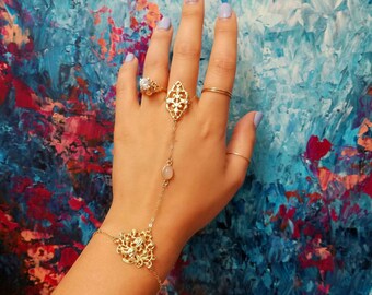 14k Gold Chain Arm Bracelet with Round Metal by DianaHoDesigns