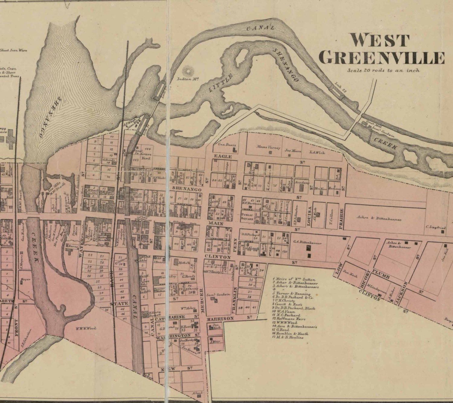 Mercer County 1860 Pennsylvania Wall Map with Homeowner