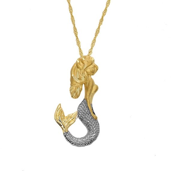 14k solid gold Two Tone Mermaid pendant with 18 by GianniDeloro