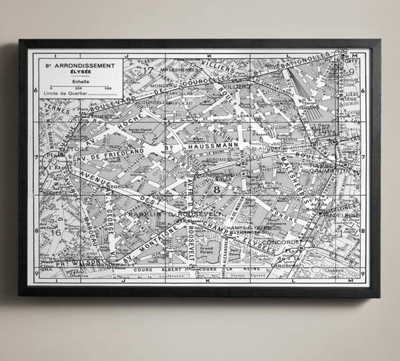 Paris Map 8th Arrondissement Map Élysées map Print
