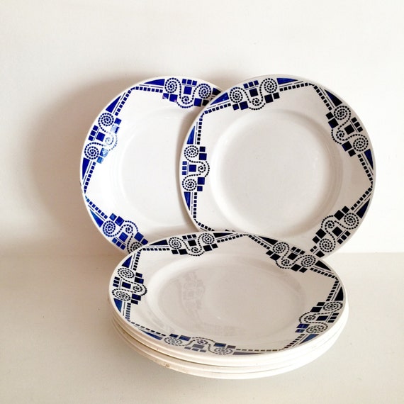 Items similar to French Antique Plates - Art Deco Vintage Dishes ...