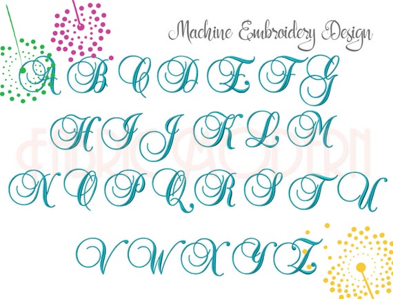 FANCY SCRIPT MONOGRAM Font Embroidery design 2 inch and 3