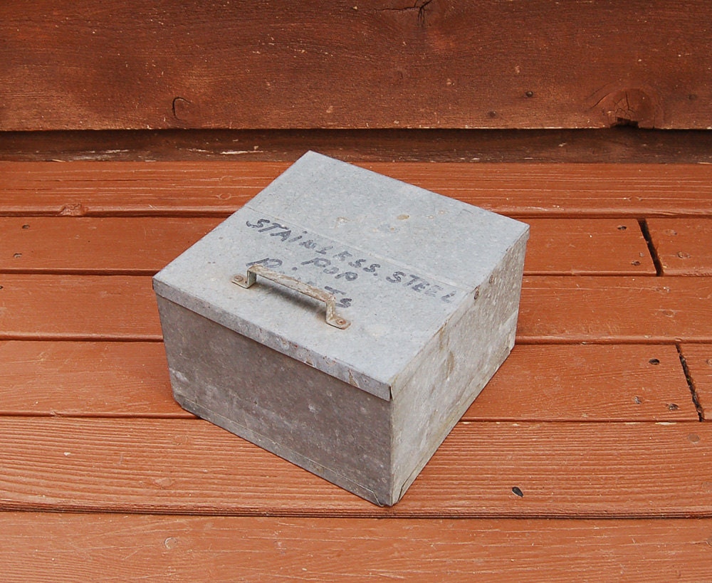 Galvanized Metal Parts Box, Industrial Storage Box, Vintage Galvanized ...