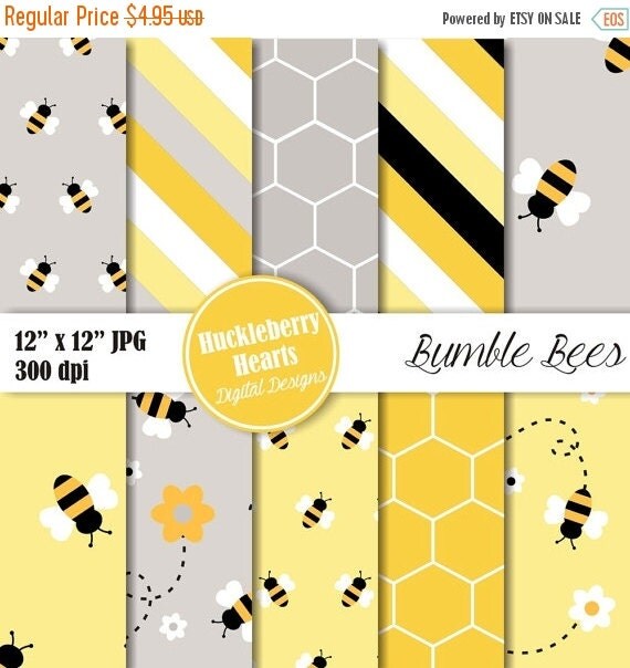 80% OFF SALE Bumble Bee Digital Paper Bee by HuckleberryHearts