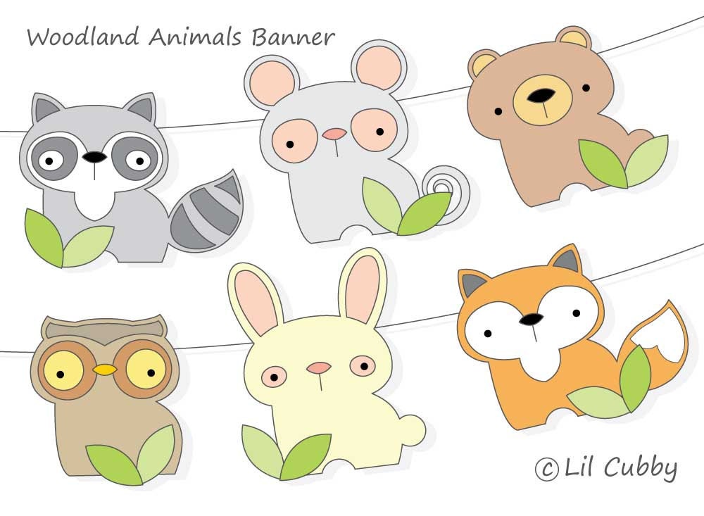 Printable Woodland Animals Banner Garland DIY PDF Raccoon