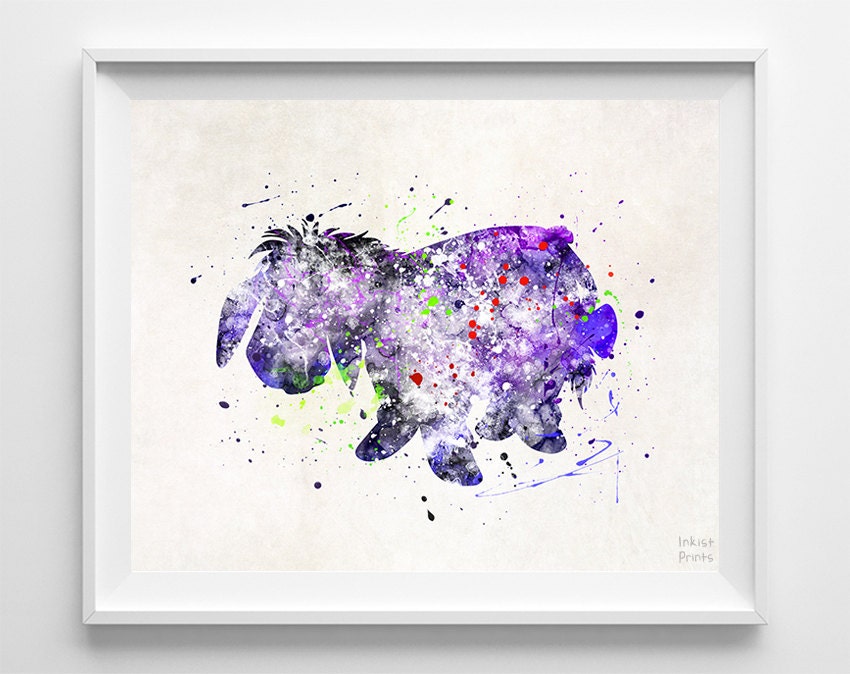 Eeyore Print Pooh Watercolor Art Disney Poster Winnie the
