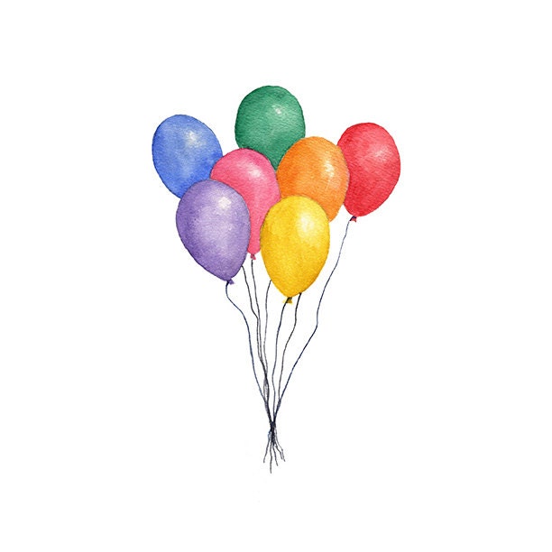 Balloons Watercolor Clipart PNG Instant Download Hand