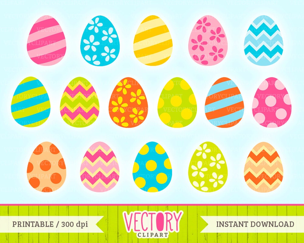 Easter Egg Clipart Set of 16 Painted Easter Egg Clipart