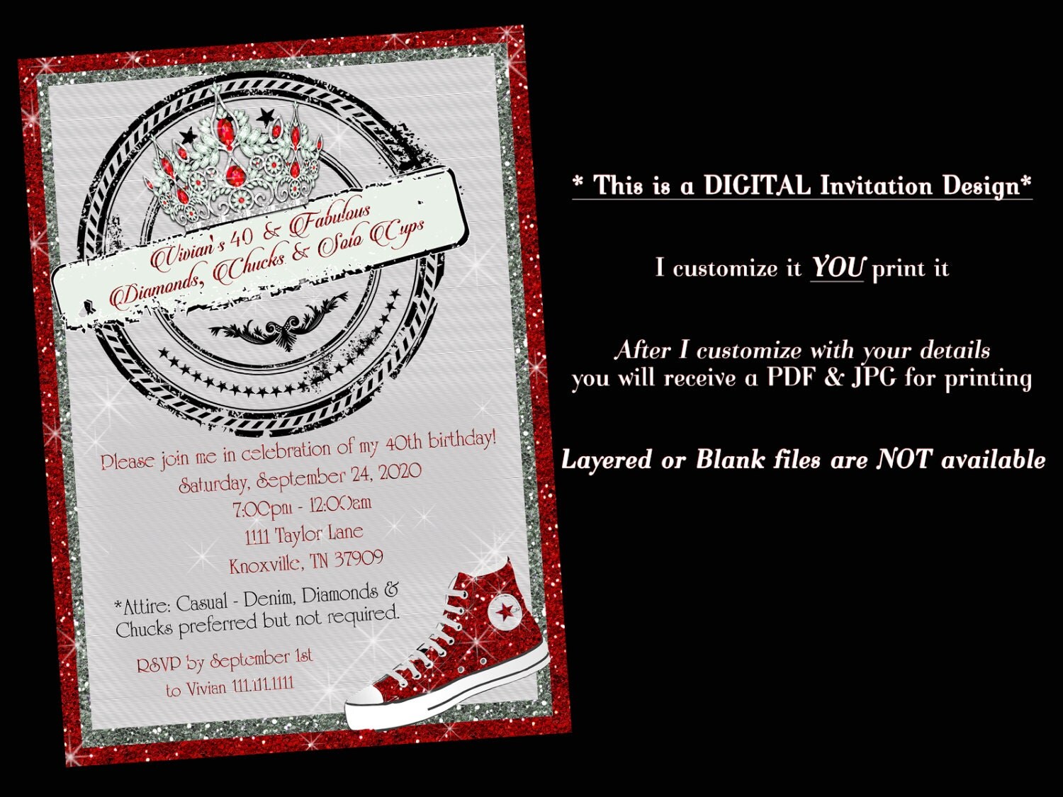 Converse and Bling Invitations Fabulous and 40 Invitations