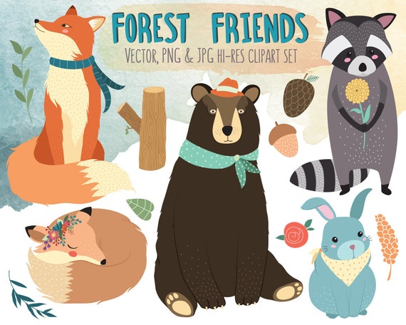 Forest Friends Clipart Woodland Animals Clip Art Vector