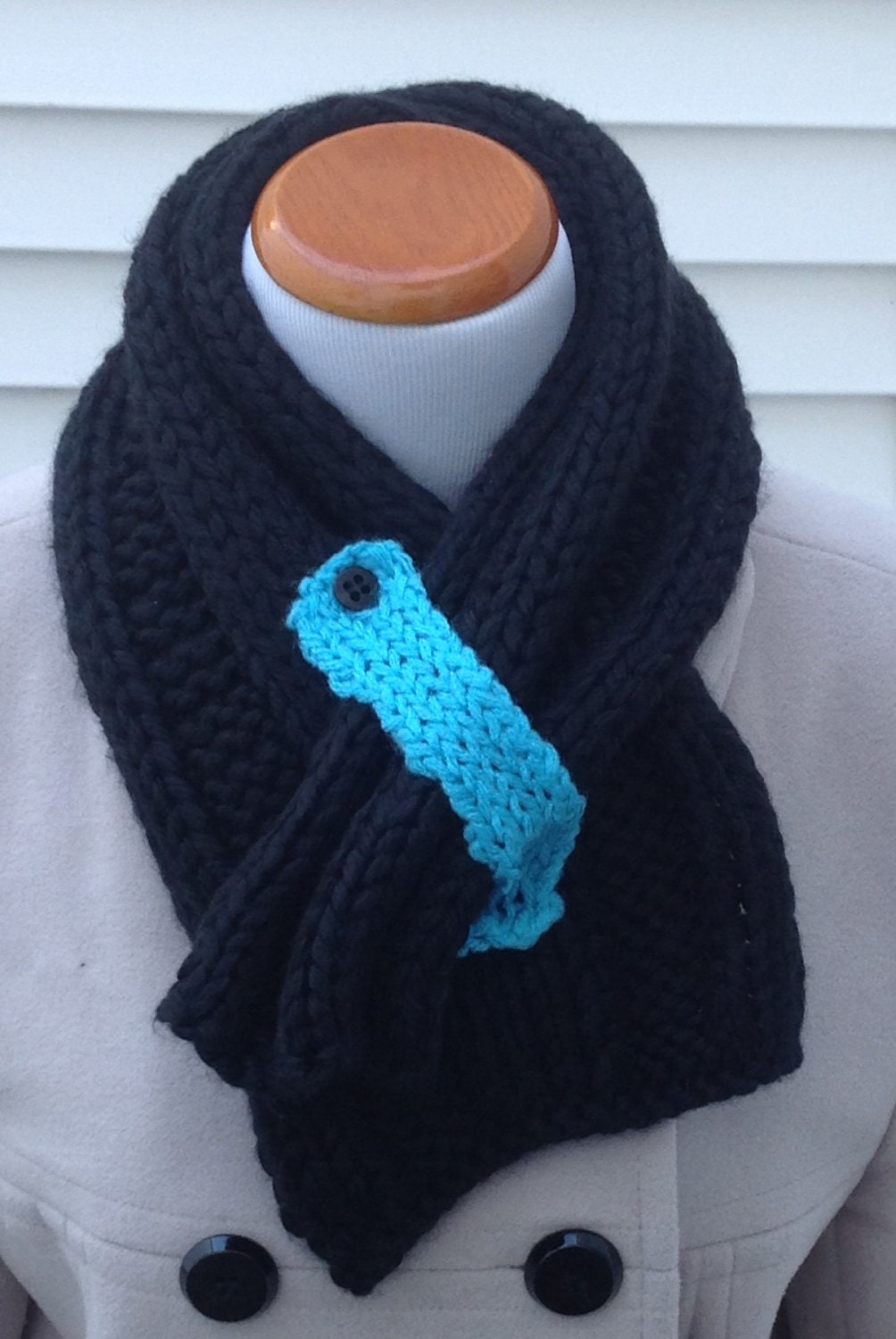 Black Knitted Collar Scarf With Colored Tabs Winter Scarf