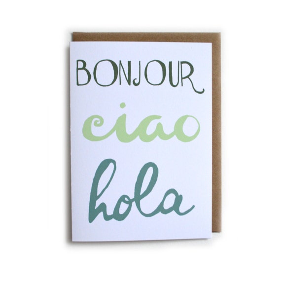 Bonjour Card Hola Card Ciao Card Hello Card Cute by CompassPaperCo
