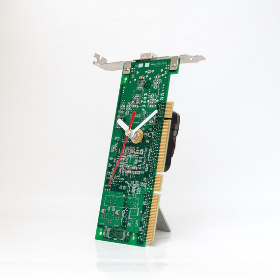 Green Desk Clock Circuit board Clock Recycled by ClockLight