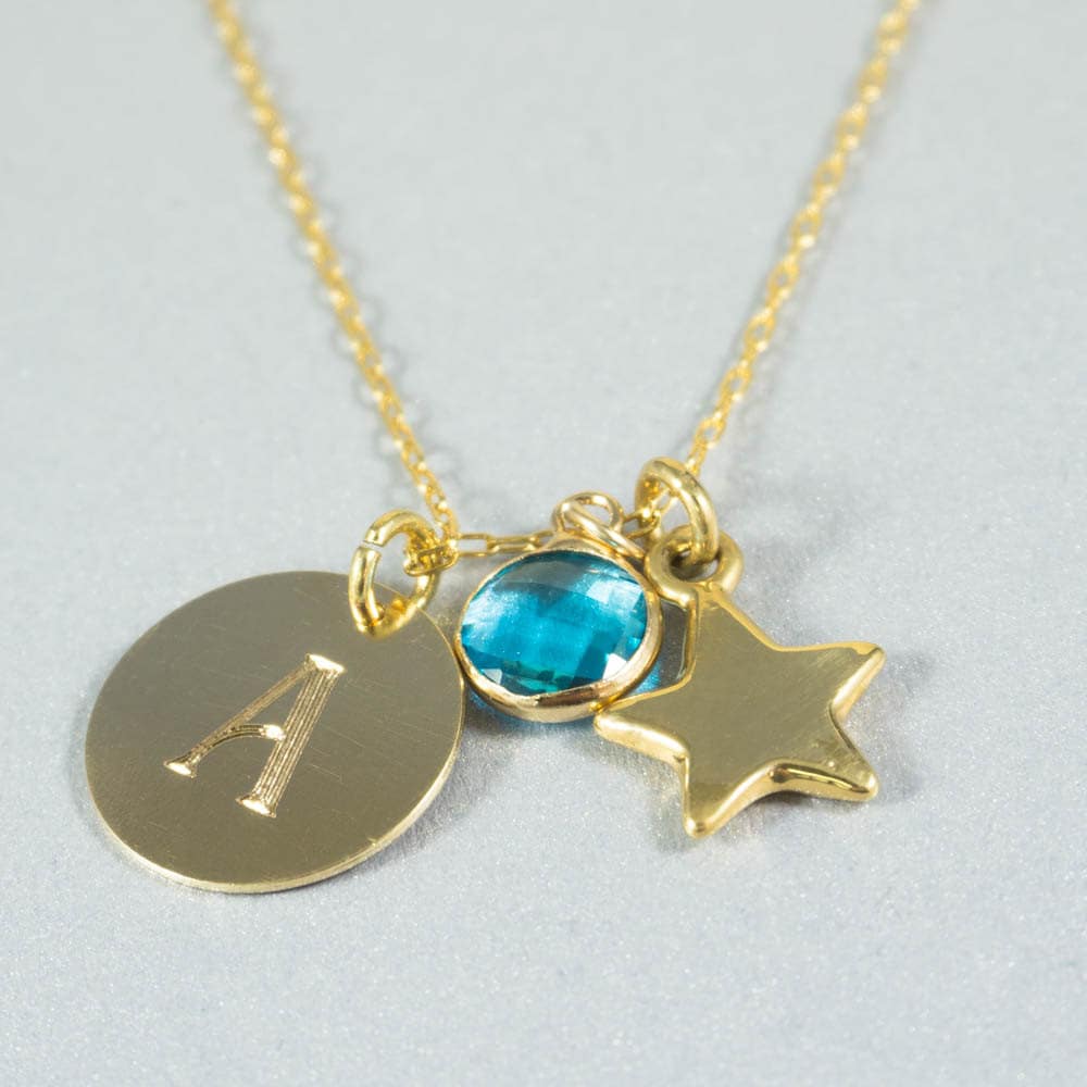 December Birthstone Necklace Gold Blue Topaz Necklace with