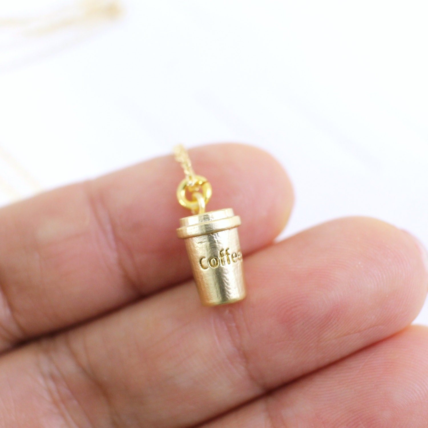 Tiny Coffee Cup Charm Necklace Gold Coffee Cup