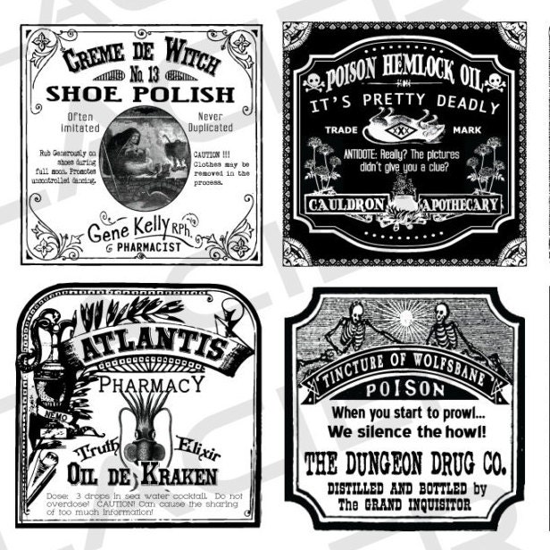 2 Square Halloween Witch Labels Poison Bottle Labels