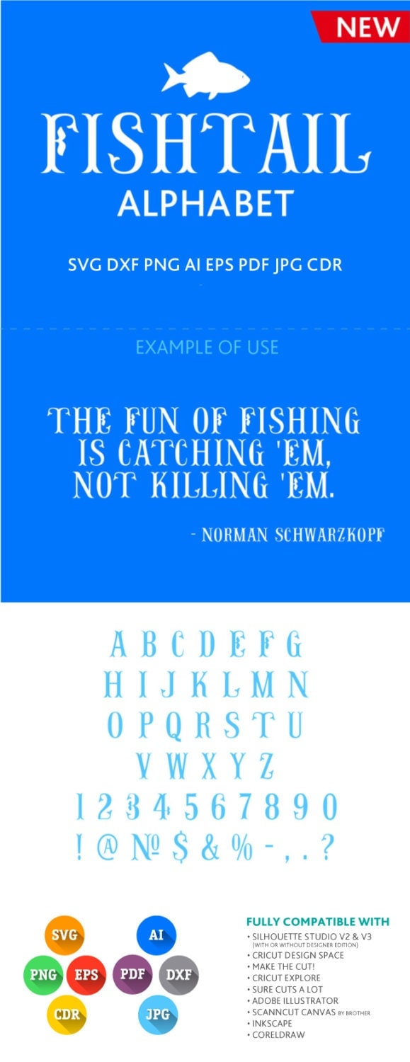 Fishtail Font Cuttable SVG DXF EPS Silhouette Studio by PremiumSVG