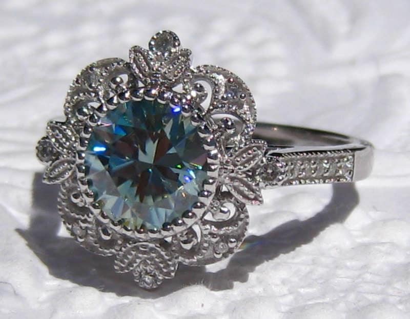 Blue Moissanite Engagement Ring Blue Moissanite Filigree