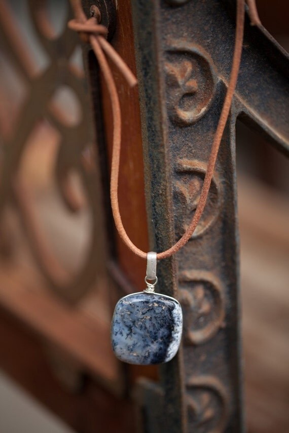 Dendritic Opal silver pendant Merlinite stone pendant by SPIRALICA