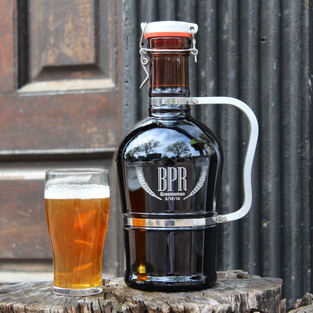 Custom Engraved Beer Growler with Ceramic Flip Top Real