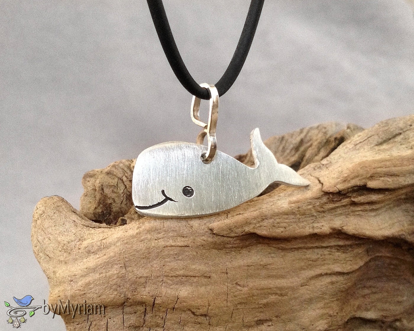 Silver whale pendant hand cut & carved pure silver whale