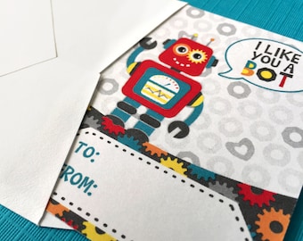 Items similar to Cute robot valentine's day printable card with treat ...