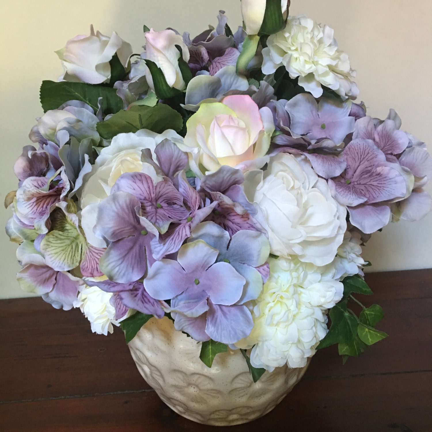 Pale Lavender Hydrangea Faux Silk Flower Arrangement With