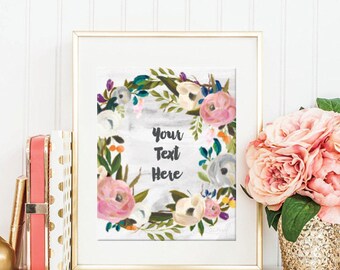 Watercolor flower wreath Digital floral frame Hand painted