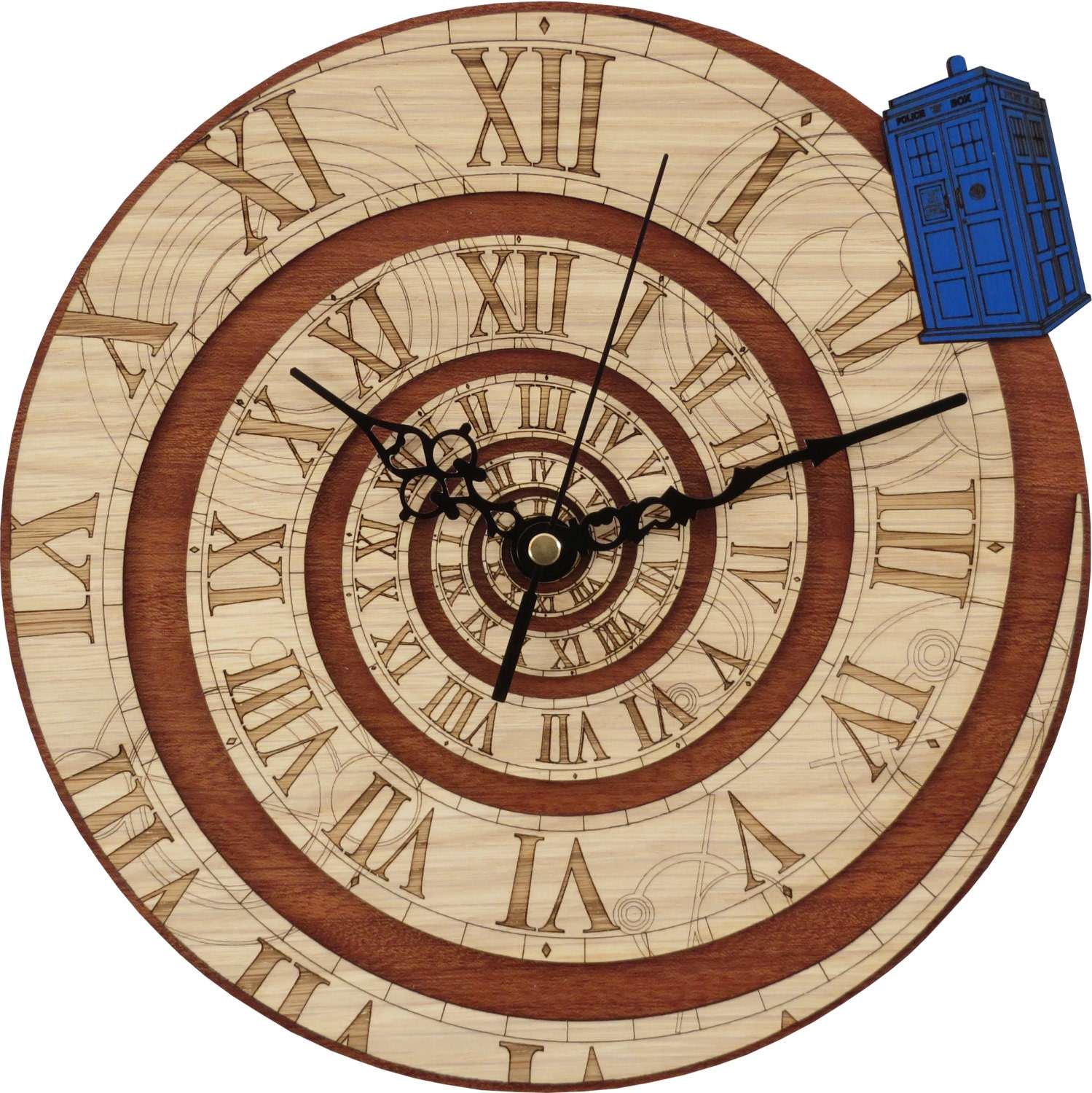 Doctor Who Clock in Wood Time Vortex Clock inpired by