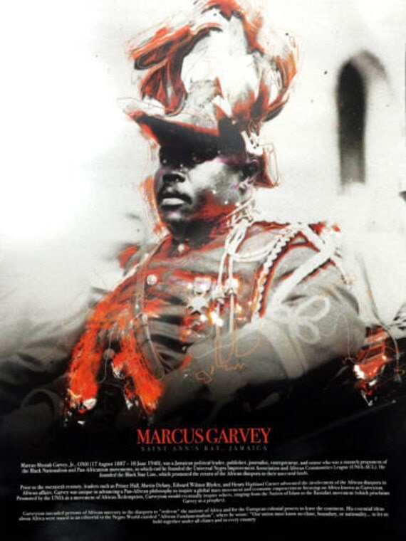 Marcus Garvey Poster with Biography Black History Wall Art