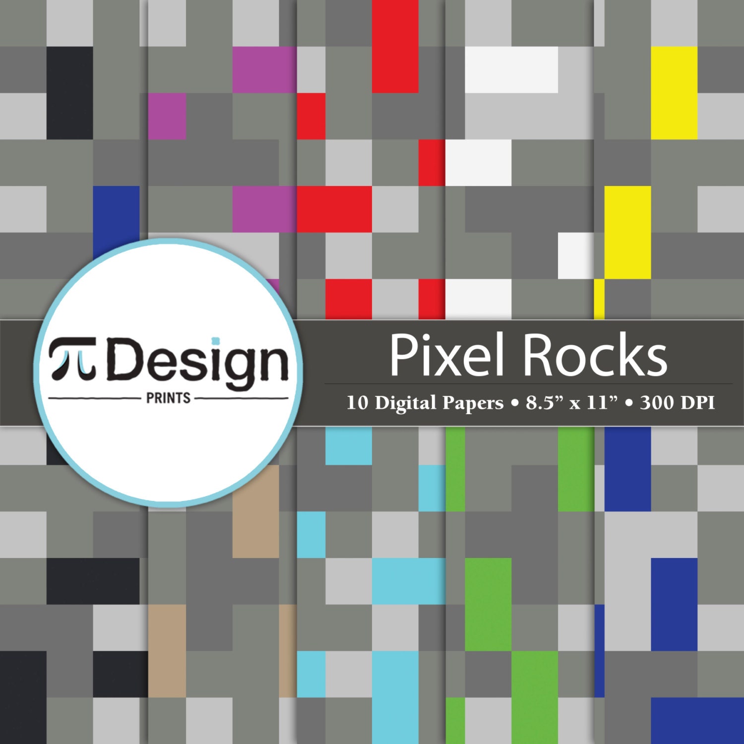 Pixel Rocks 8.5x11 Digital Paper Pack Set of 10