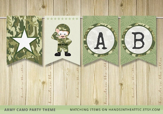 Name garland army party banner camo decoration by HandsInTheAttic