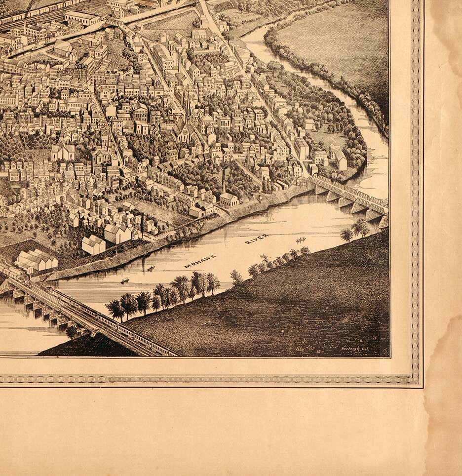Map of Schenectady New York NY. 1882. Vintage restoration