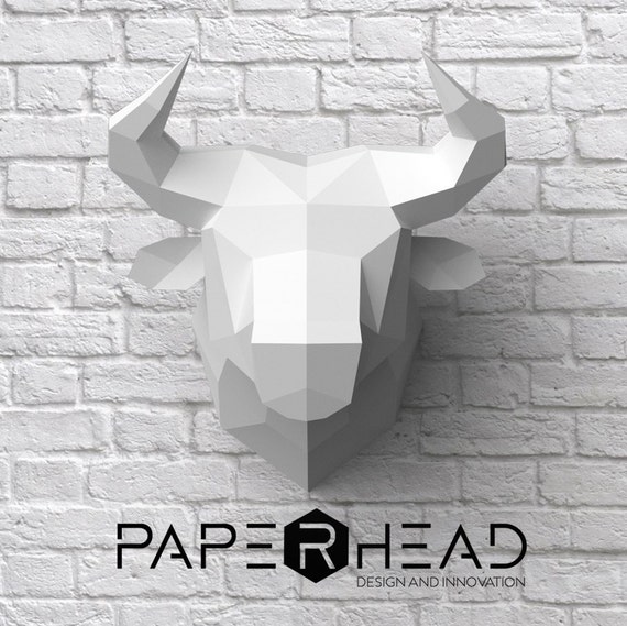 Wall-type Bull head template by PaperheadDesign on Etsy