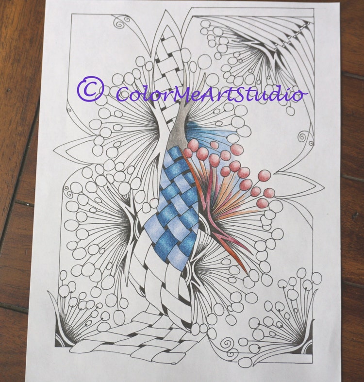 Zentangle Inspired Coloring Page Free Form Art by ColorMeArtStudio