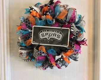 San Antonio Spurs Wreath Spurs Deco Mesh Wreath-San Antonio