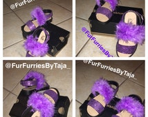 Unique fur slides related items | Etsy