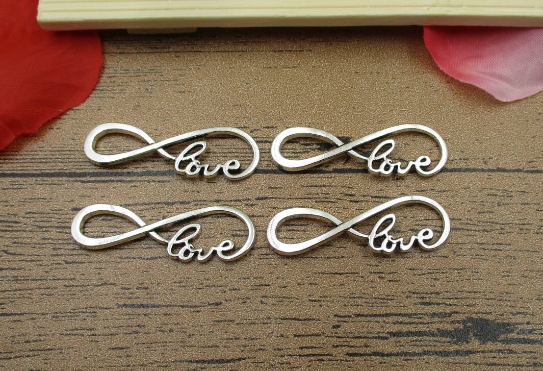 20 Infinity Charms With Love Letters Antique Silver