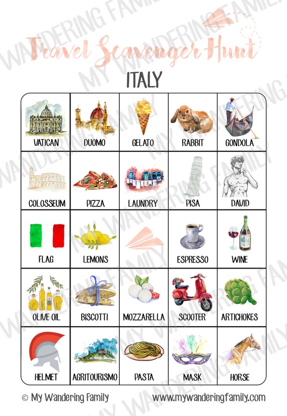 Italy Scavenger Hunt Game PRINTABLE Instant Download. Game