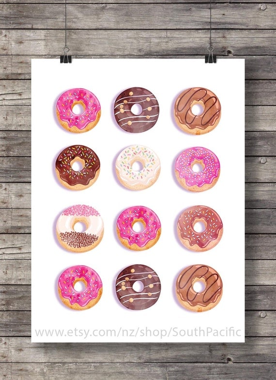 Dozen Donuts Watercolor art print Printable art cute