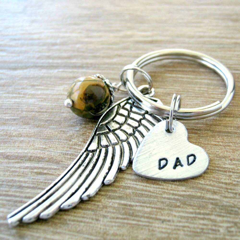 Personalized Angel Wing Keychain Dad Memorial optional tiny