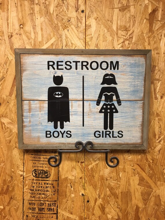 Superhero Restroom Wood Sign