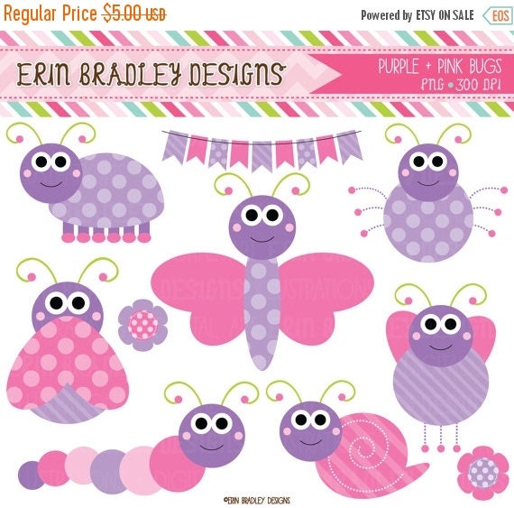 60% OFF SALE Purple and Pink Bugs Commercial by ErinBradleyDesigns