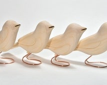 Bird Wood Carvings, 4 Unfinished Wooden Birds, Holiday Craft Supplies ...