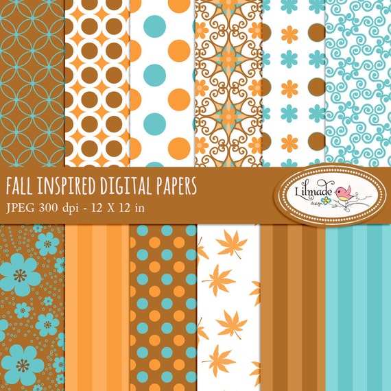 Fall Autumn digital papers Fall digital scrapbook paper