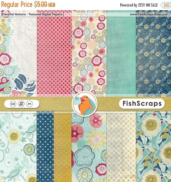 50% SALE Patterned Papers Fanciful Notions Digital by FishScraps